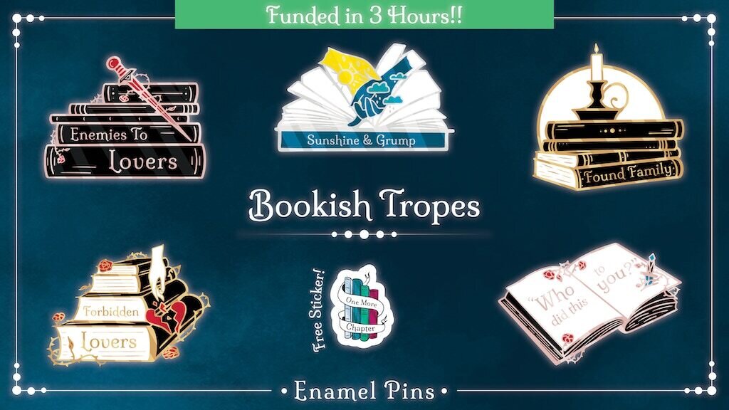 BackerKit Pledge Manager for #Make100 | Bookish Tropes Enamel Pins & Reading Journal!