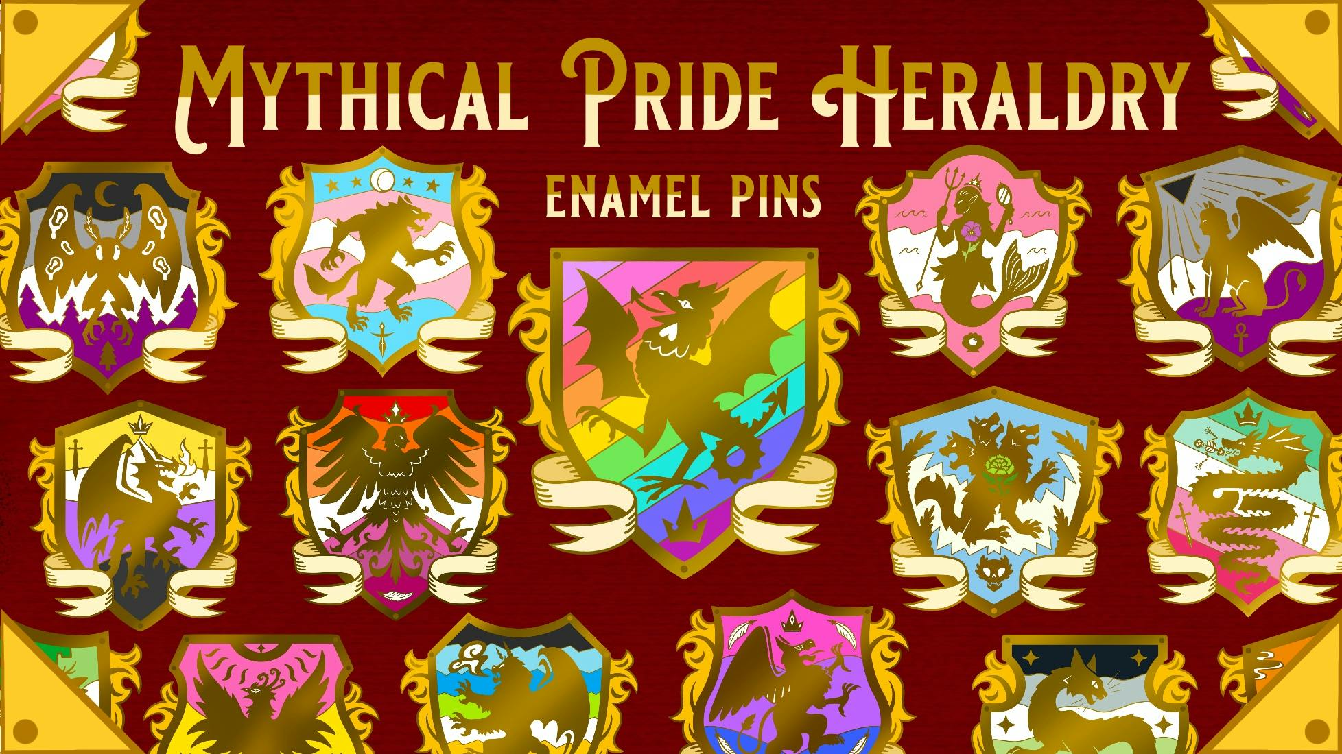Preorder Mythical Pride Heraldry Pins | Series 2 on BackerKit